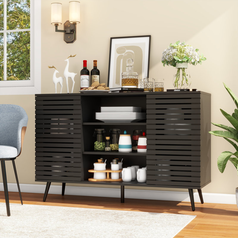 George Oliver Sleek Black Buffet Sideboard Cabinet – Multi-Purpose Storage Solution for Modern ...
